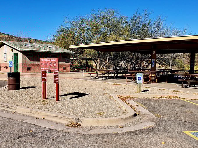 Picnic tables with a purpose: providing the perfect stage for your al fresco feast. Just add sandwiches and that potato salad everyone fights over.