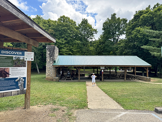 Rain or shine, this pavilion provides shelter for weary explorers. The perfect spot to refuel with sandwiches that always taste better when eaten outdoors.
