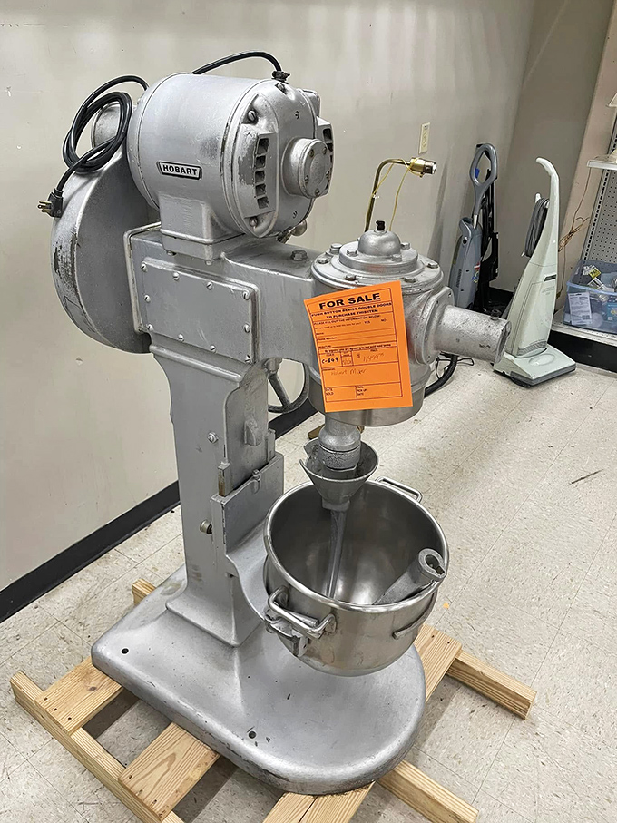 Industrial-grade kitchen equipment that would make any home baker weep with joy. This Hobart mixer could handle enough cookie dough for a small nation.