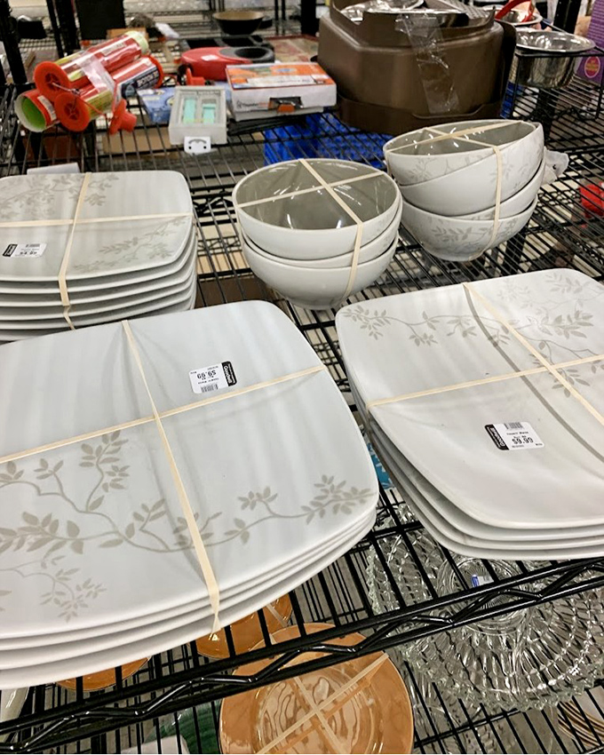 Delicate patterns and pristine white dishes bundled for new beginnings. Someone's abandoned dinner party dreams become your entertaining upgrade.
