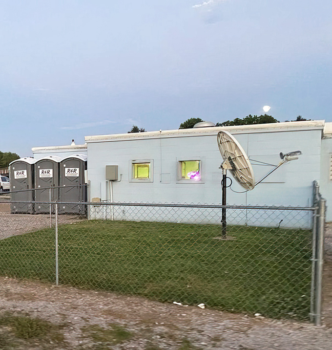 The projection house &ndash; where the movie magic happens. This humble building houses the technology that brings Hollywood to this gravel lot.