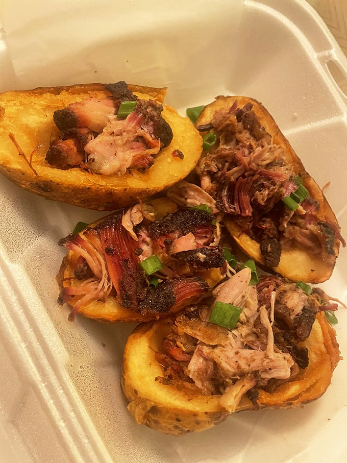 Potato skins loaded like they're preparing for hibernation &ndash; because sometimes more really is more.