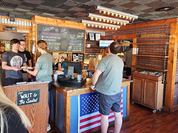 The ordering counter says it all &ndash; patriotic, welcoming, and with that "Wait to Be Seated" sign that promises proper hospitality.