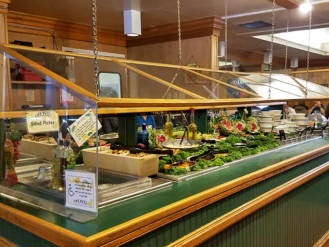 A salad bar that proves Californians take their greens seriously. Fresh, colorful, and ready to make your burger order feel less guilty.