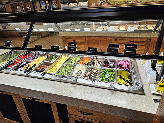 A salad bar that makes eating vegetables feel less like a chore and more like a treasure hunt. Even lettuce looks exciting here.