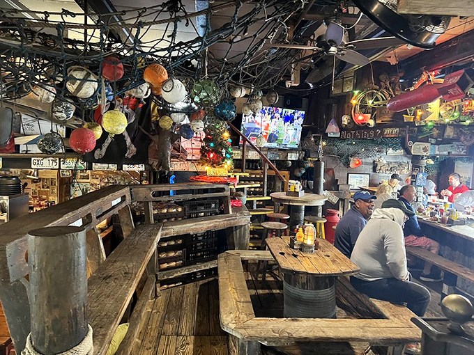 Rustic wooden tables and eclectic seating arrangements make every meal feel like a treasure hunt with delicious rewards.