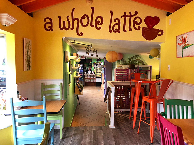 "A Whole Latte Love" isn't just a pun&mdash;it's the unofficial mission statement of this sunshine-yellow room that transitions into vibrant green.