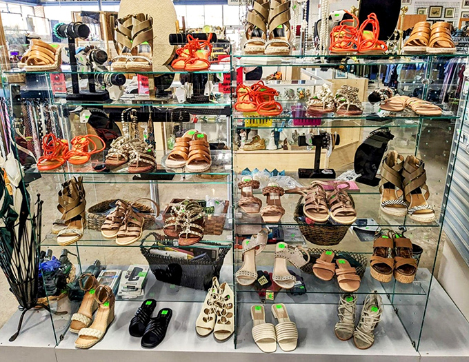 The shoe display rivals department stores in organization but beats them handily in the "won't empty your wallet" department.