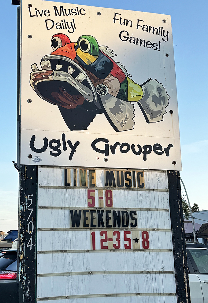The sign doesn't just advertise&mdash;it promises good times with its bold proclamation of "Live Music Daily!" and "Fun Family Games!"