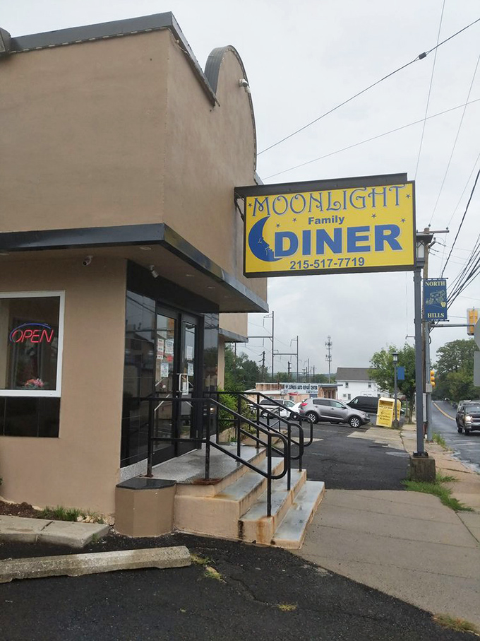 That bright yellow sign serves as a beacon for hungry travelers and locals alike, promising comfort food served with a side of Pennsylvania hospitality.