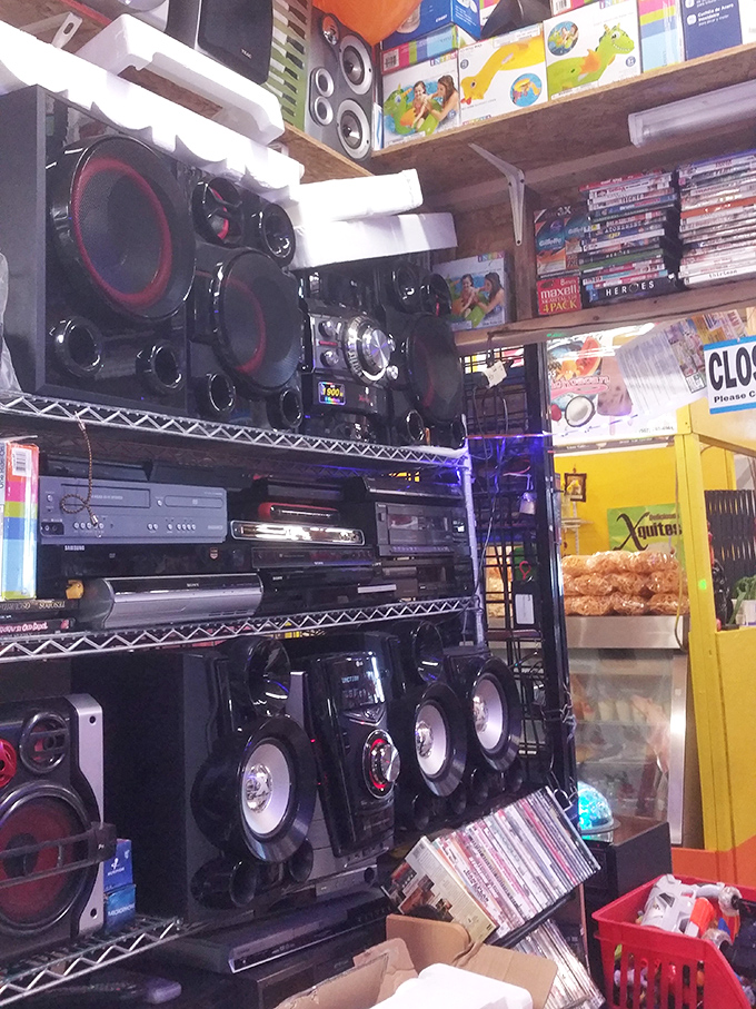 Speakers from every era of sound, waiting to blast your neighbor's least favorite music genre.