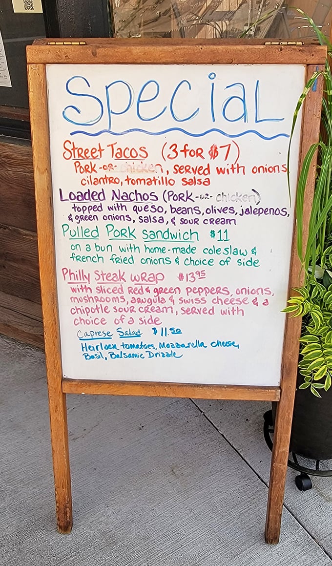 Today's specials board: where street tacos and Philly steak wraps become best friends.