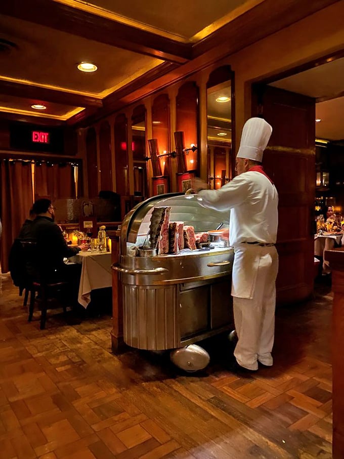 The carving cart approaches, and suddenly you're six years old again, watching your birthday cake arrive. Except this cake is made of meat.