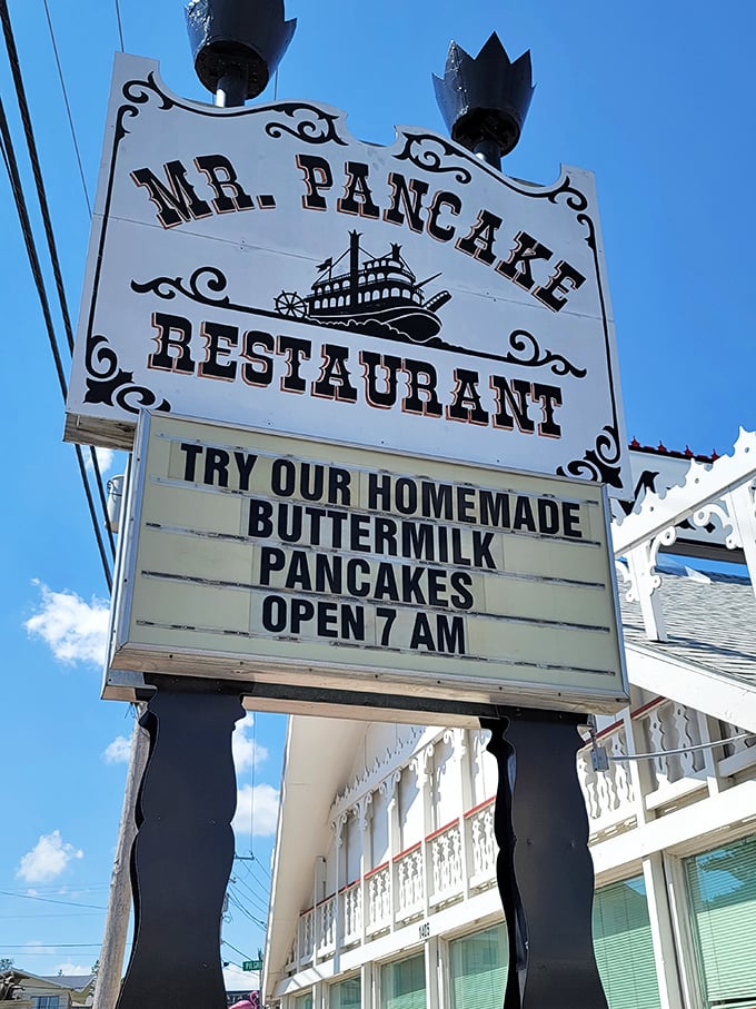 The vintage signage promises homemade buttermilk pancakes with the confidence of someone who knows they've mastered breakfast.