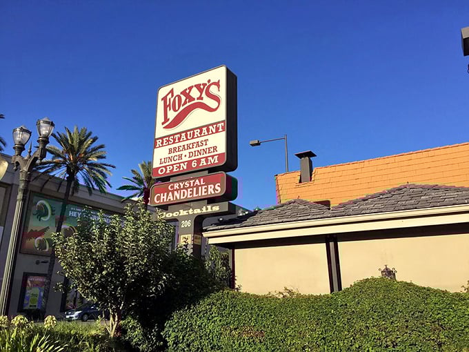 The sign stands tall against California blue skies, a beacon for the breakfast-obsessed and the caffeine-deprived alike.
