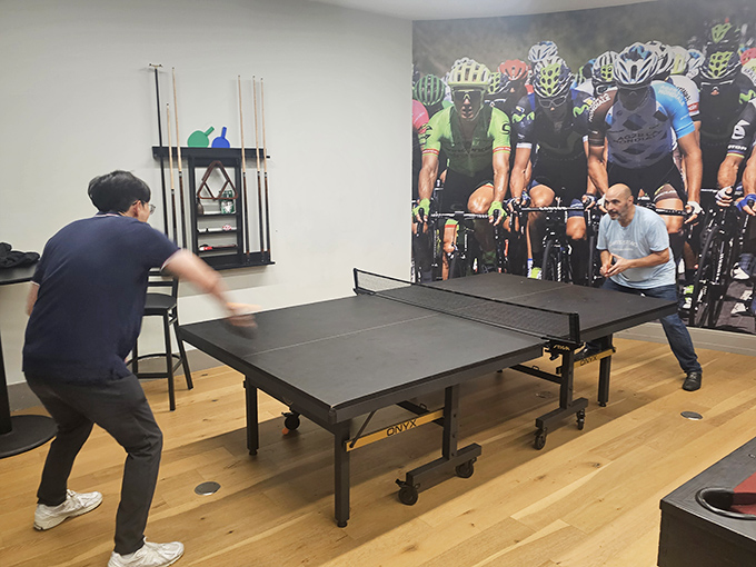 Between cheesesteak rounds, customers battle it out at the ping pong table&mdash;because nothing works up an appetite like a little friendly competition.