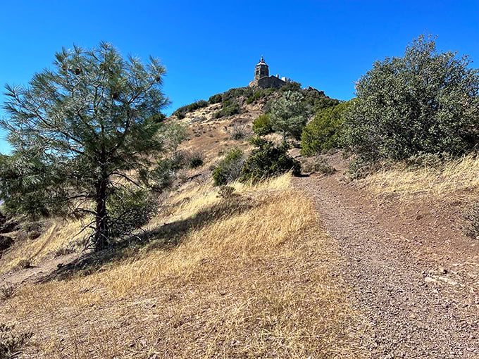 The trail to the summit building looks like a scene from a California tourism commercial that actually delivers on its promises.