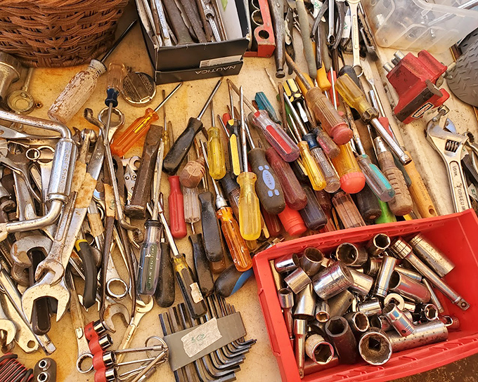 Tool heaven for the handy and hopeful alike. Each screwdriver and wrench represents a potential fix, a project completed, a skill learned.