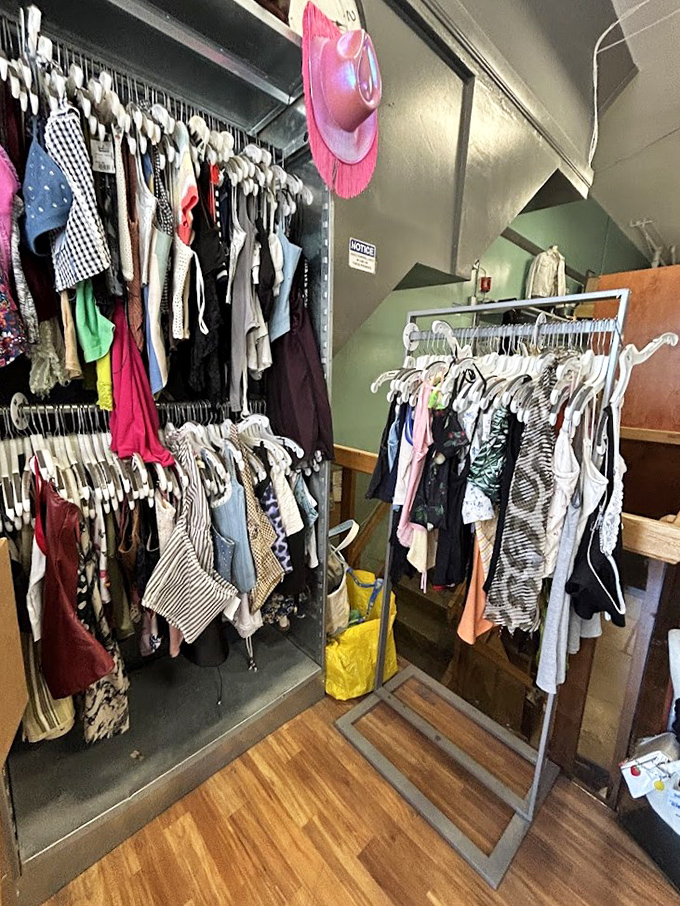 A rainbow of fabrics and patterns creates this textile tapestry, where vintage tees hide between contemporary blouses.