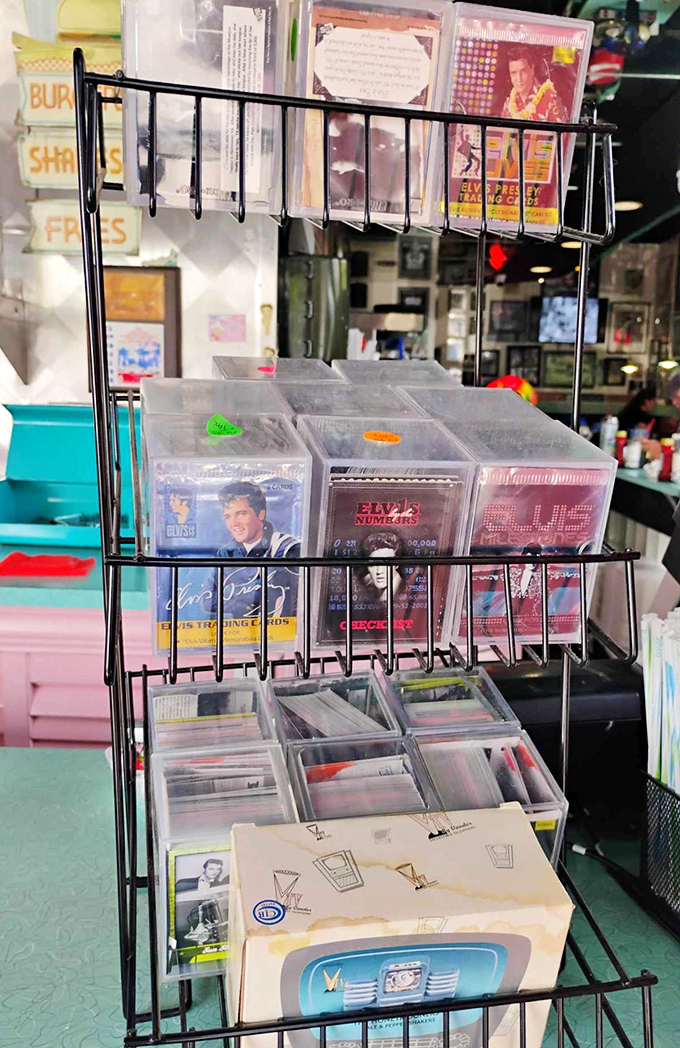 A time machine disguised as a trading card display, where Elvis and classic Americana remind you why diners matter.
