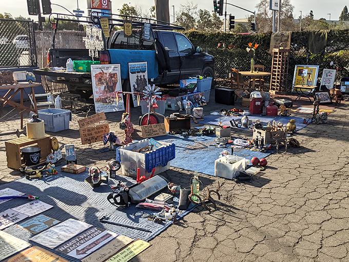 The garage sale gods have smiled upon this patch of asphalt. One person's random collection becomes another's "exactly what I've been looking for!"