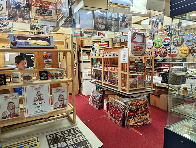 A nostalgic wonderland of vintage-style signs and Americana that transforms "man cave" from a concept into a shopping list.