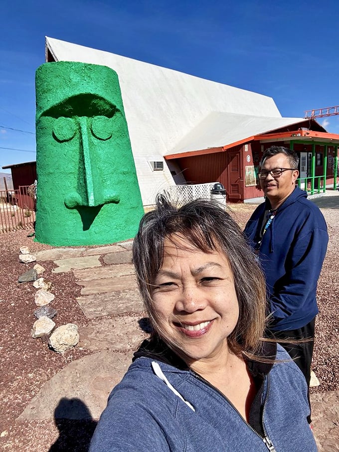 Visitors capture the obligatory selfie &ndash; proof that you've joined the exclusive club of people who've gone out of their way for a giant head.