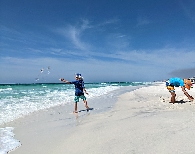 Beach days are better when shared. The pristine shoreline invites both bubble-blowing and shell-hunting adventures.