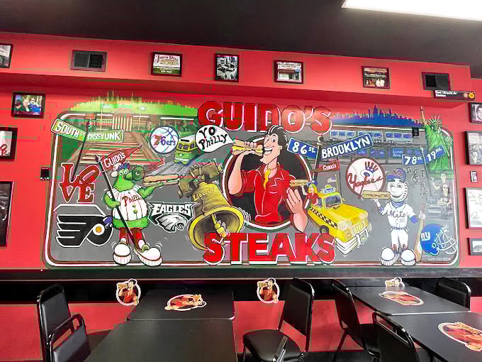 That vintage boombox on the shelf takes you back while the sports memorabilia keeps you grounded in Philly tradition.