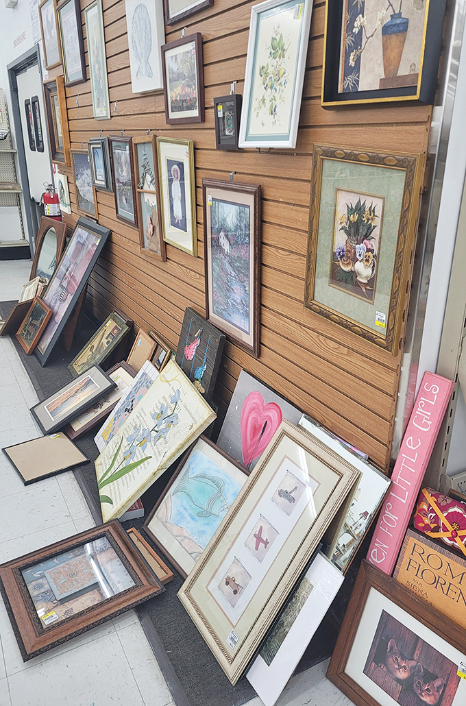 Wall art for every taste, from serene landscapes to quirky abstracts. Someone's former living room centerpiece could become your statement piece.