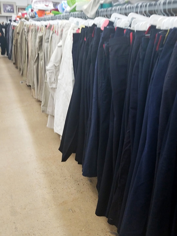 A sea of slacks stretching to the horizon &ndash; proof that black pants are eternal, while white ones are aspirational.