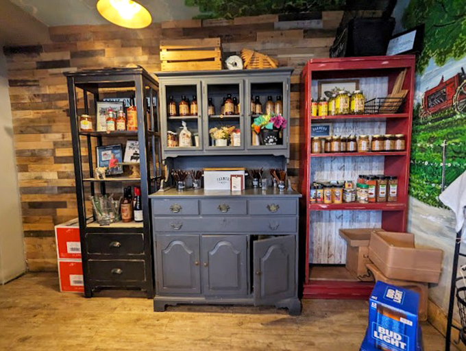 Vintage cabinets and country store displays remind you that good food and nostalgia make the perfect recipe for happiness.