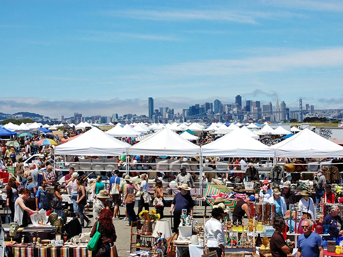 Alameda's waterfront market offers spectacular views and even better finds. Treasure hunting with a postcard backdrop!