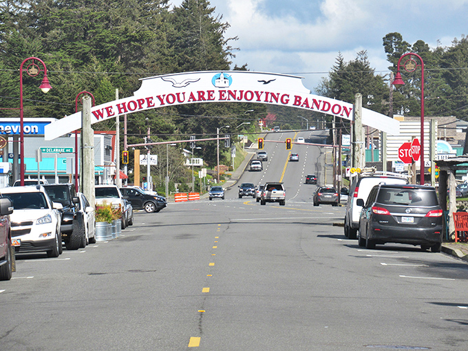 Bandon welcomes visitors with a cheerful arch – the small-town equivalent of a warm hug from an old friend.