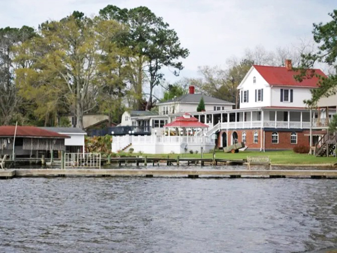 Waterfront homes with wraparound porches perfect for watching the river flow by.
