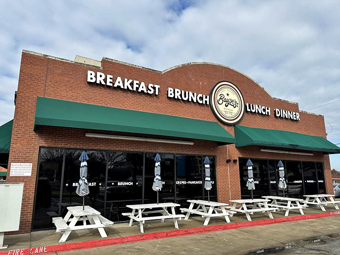 Bay34th Street Diner's brick facade and green awnings create the perfect setting for Arlington's breakfast masterpieces.
