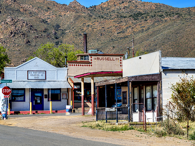 Chloride's weathered buildings lean into the desert wind like old-timers sharing stories on the general store porch.