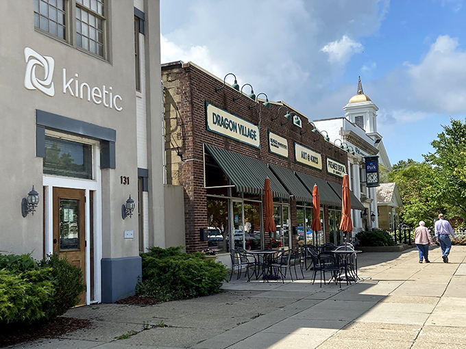 Granville's iconic street clock keeps perfect time in this picture-perfect town that feels more New England than Midwest.