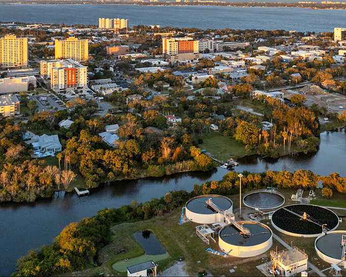 Melbourne's riverside beauty shines in this aerial view. Florida waterfront living that won't sink your savings!