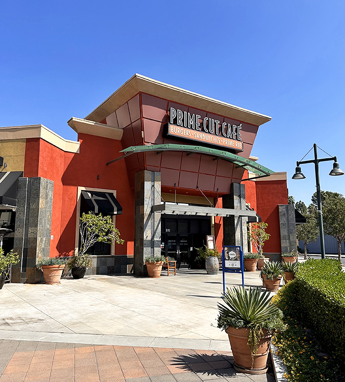 Prime Cut Caf&eacute;'s modern exterior brings contemporary flair to the steakhouse scene. This Orange County gem proves great steaks don't require dark wood paneling.