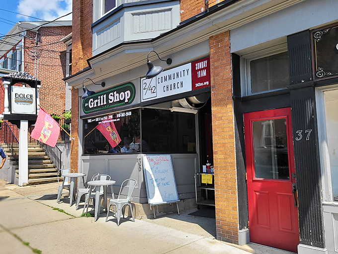 The Grill Shoppe's charming brick storefront fits perfectly into Boyertown's small-town vibe. Hot dog heaven hides in plain sight!