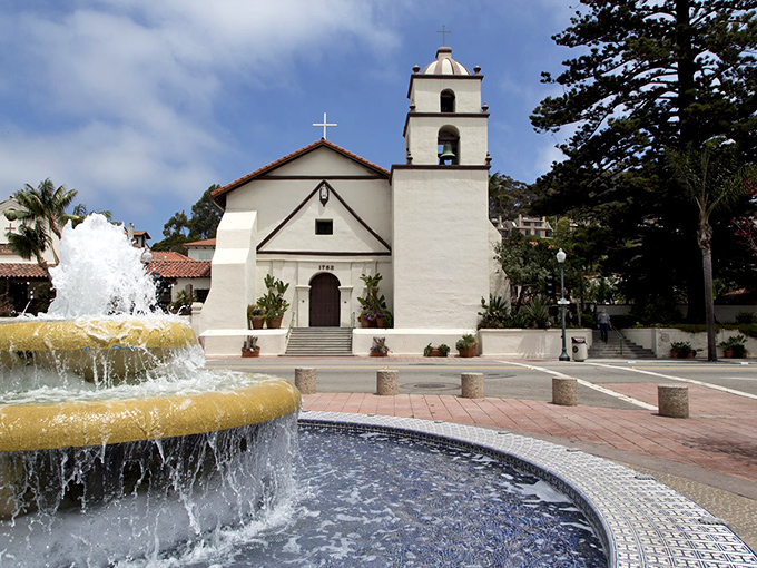Ventura's historic mission stands as a peaceful reminder of California's Spanish heritage amid the bustle of modern beach life.