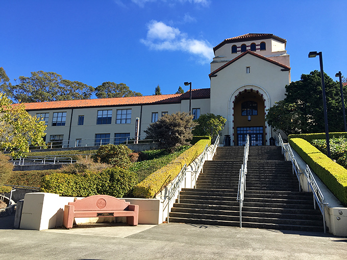 Spanish-style architecture graces Arcata's hillside – where California history meets affordable retirement reality.