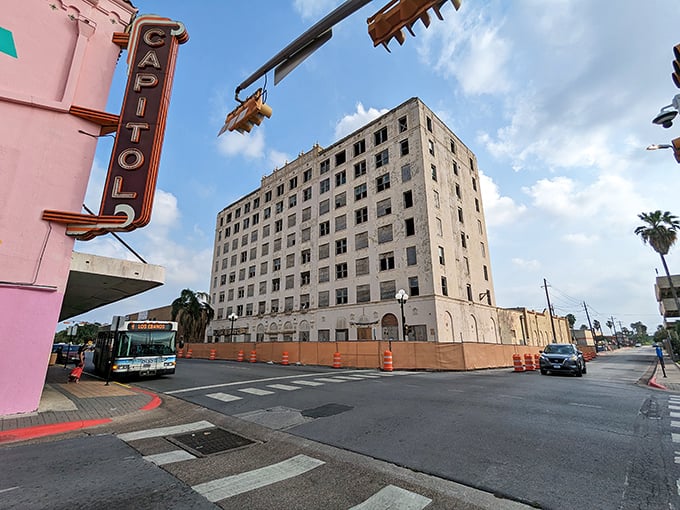 The historic Capitol Theatre in Brownsville hints at the border town's colorful past and multicultural present.