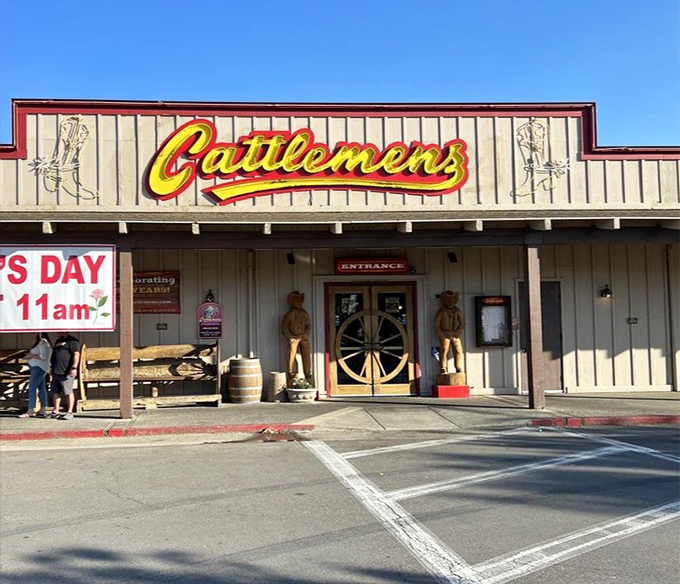 Cattlemen's daylight facade showcases the rustic charm that makes every meal feel like a celebration of America's ranching heritage.