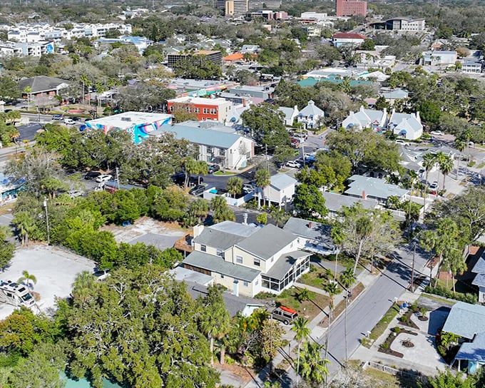 Charming bungalows line Dunedin's residential streets, where picket fences and front gardens create postcard-perfect scenes.