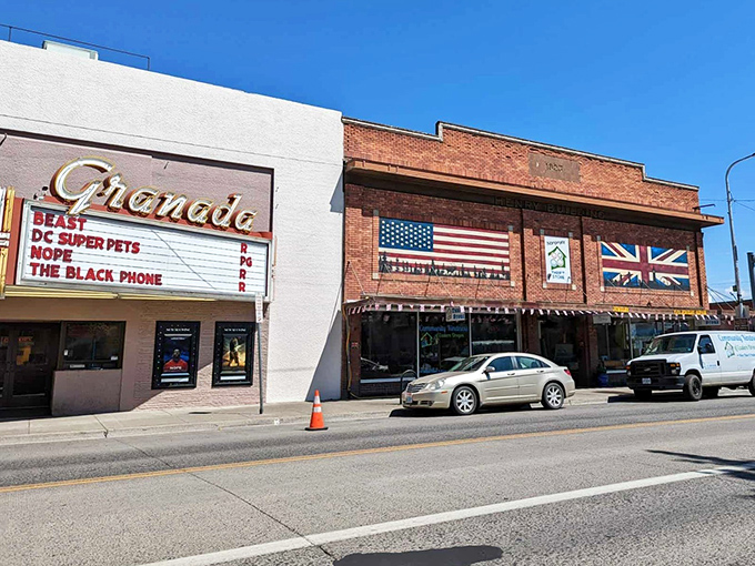 American flags flutter above La Grande's charming main street, where small-town values include keeping costs reasonable for retirees.