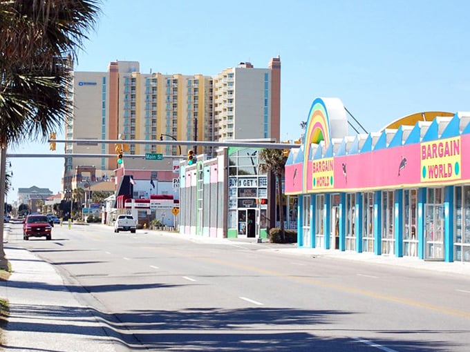 The rainbow-hued buildings of North Myrtle Beach stand like a lineup of tropical treats, each one sweeter than the las