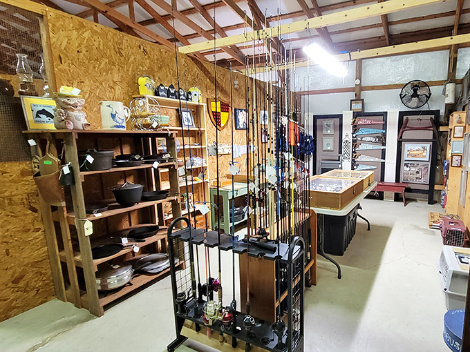 Fishing gear and collectibles line the shelves at Nuziebell's. That vintage tackle box might not improve your catch, but it'll certainly improve your style on the lake!