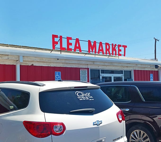 Bold red letters spell "DEALS"! Lubbock's flea market stands ready to welcome weekend warriors of the bargain hunting variety.